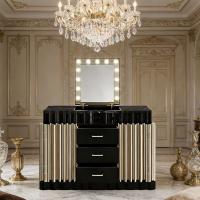 China Freestanding Adjustable Dressing Table Stainless Steel Jewelry Cabinet LED Mirror for sale
