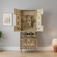 China Hand Painted Solid Wood Wine Cabinet Artistic Modern Hotel Display Design for sale