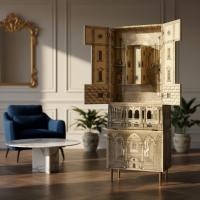 China Hand Painted Solid Wood Wine Cabinet Artistic Modern Hotel Display Design for sale