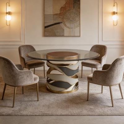 China Marble Round Table Modern Design Stainless Steel Tempered Glass Dining Furniture for sale