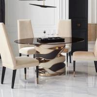 China Marble Round Table Modern Design Stainless Steel Tempered Glass Dining Furniture for sale