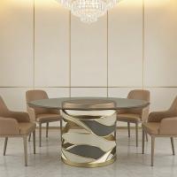China Marble Round Table Modern Design Stainless Steel Tempered Glass Dining Furniture for sale