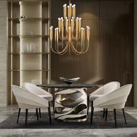 China Marble Round Table Modern Design Stainless Steel Tempered Glass Dining Furniture for sale