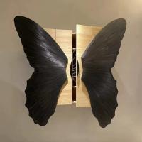 China French Doors Butterfly Solid Wood Wine Cabinet Wall Mounted Modern Art Decor for sale