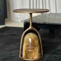 China Copper Round Side Table Marble Top Small Coffee Table Italian Design Movable for sale