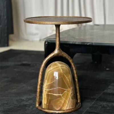 China Copper Round Side Table Marble Top Small Coffee Table Italian Design Movable for sale