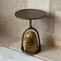 China Copper Round Side Table Marble Top Small Coffee Table Italian Design Movable for sale