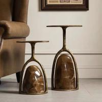 China Copper Round Side Table Marble Top Small Coffee Table Italian Design Movable for sale