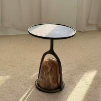 China Copper Round Side Table Marble Top Small Coffee Table Italian Design Movable for sale