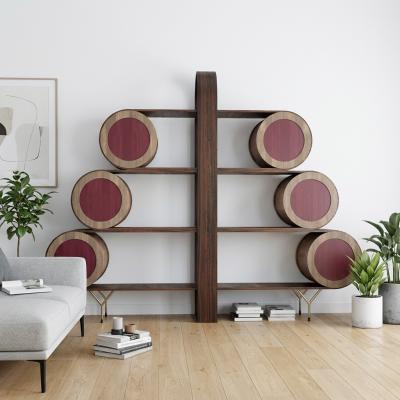China Open Storage Rack Rotating Door Bookshelf Light Luxury Wooden Irregular Multi Layer Home Decor Display for sale