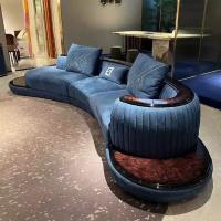 China Curved Sofa Set Multi Person Solid Wood Fabric Sponge Filled Coffee Table for sale