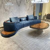 China Curved Sofa Set Multi Person Solid Wood Fabric Sponge Filled Coffee Table for sale