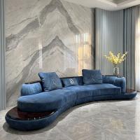 China Curved Sofa Set Multi Person Solid Wood Fabric Sponge Filled Coffee Table for sale