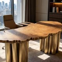 China Villa Style Durable Wooden Desk Artistic Tree Pattern Etching Drawer Design Luxury Office Table for sale