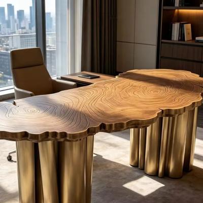 China Villa Style Durable Wooden Desk Artistic Tree Pattern Etching Drawer Design Luxury Office Table for sale