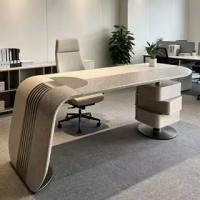 China Modern office furniture - Italian luxury wooden boss desk and chair set with curved storage drawers. Designer-level luxurious office desk for sale