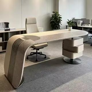 China Modern office furniture - Italian luxury wooden boss desk and chair set with curved storage drawers. Designer-level luxurious office desk for sale