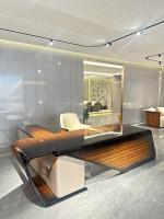 China High End Solid Wood Burl Lacquer Executive Desk Curved Edge Side Cabinet Storage Italian Luxury for Villa for sale