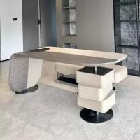 China Modern office furniture - Italian luxury wooden boss desk and chair set with curved storage drawers. Designer-level luxurious office desk for sale
