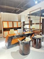 China High End Solid Wood Burl Lacquer Executive Desk Curved Edge Side Cabinet Storage Italian Luxury for Villa for sale