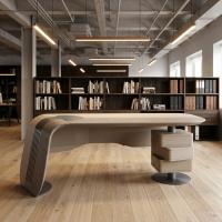 China Modern office furniture - Italian luxury wooden boss desk and chair set with curved storage drawers. Designer-level luxurious office desk for sale