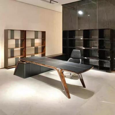China Modern Office Furniture Italian Light Luxury Corner Desk Movable Drawer Solid Wood Baked Lacquer Finish CEO Office Table for sale