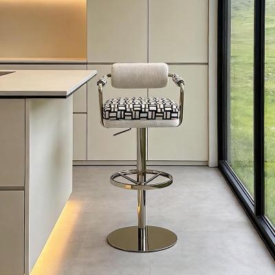 China Modern Fabric Bar Stool Metal Frame Light Luxury Black White Geometric Pattern for Home Kitchen for sale