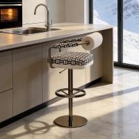 China Modern Fabric Bar Stool Metal Frame Light Luxury Black White Geometric Pattern for Home Kitchen for sale