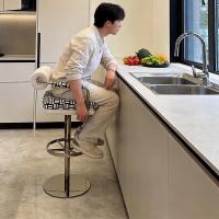 China Modern Fabric Bar Stool Metal Frame Light Luxury Black White Geometric Pattern for Home Kitchen for sale