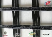 China Durable Polyester Geogrid Reinforcing Fabric 20-1200KN/m Tensile Strength 1-6m Width Black for sale