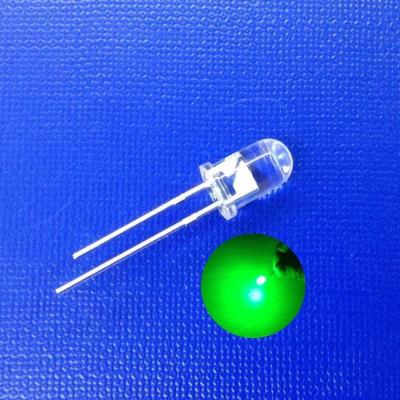 China 5mm Through Hole LED Diode 530nm Green Color 120deg 8-10LM Round Clear Lens For Indicator Lighting for sale