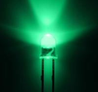 China 4mm LED Light Diode 520nm - 530nm Green Color 12000mcd - 15000mcd Clear Lens Round Head Short Pins For Indicator for sale