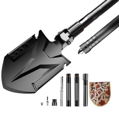 China Black Folding Multifunction Camping Shovel 8in Aluminum Alloy Straight Handle for sale