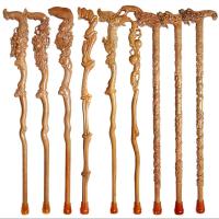 China Hand Carved Peach Wood Walking Cane 90cm Natural Wooden Walking Stick for Elderly for sale