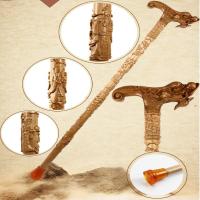 China Hand Carved Peach Wood Walking Stick 90cm Non Slip T Handle Cane for Hiking for sale