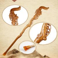 China Hand Carved Peach Wood Walking Stick 90cm Non Slip T Handle Cane for Hiking for sale
