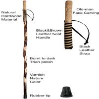 China Hand Carved Peach Wood Walking Cane 90cm Straight Handle Elderly Hiking Stick for sale