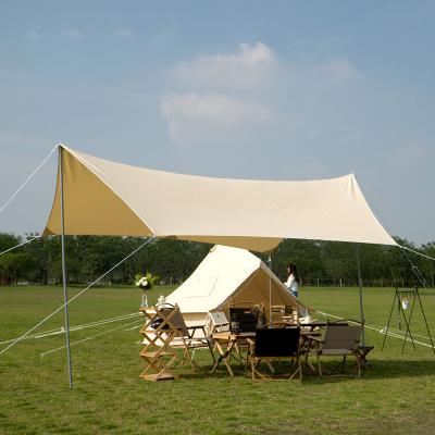 China Silver Coated Fabric Sun Shade Outdoor Camping Awning 280g Polyester with Wind Rope for sale