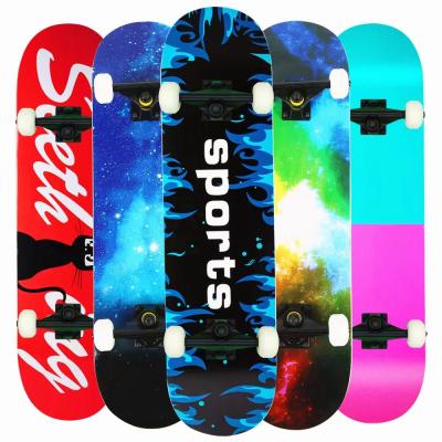 China 7 Layer Maple Wood Skateboard 31.75 Inch Double Kick Deck with PU Wheels ABEC 7 Bearings for sale