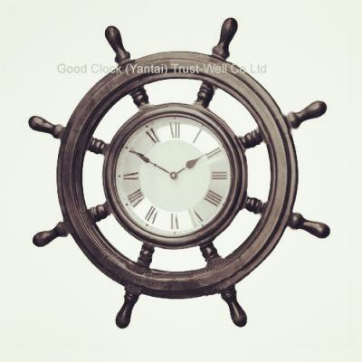 China Rudder Wheel Wall Clock 760mm Solid Wood Quartz Movement Custom Logo for sale