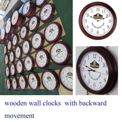 China Anti-Clockwise Wooden Wall Clock with Backwards Quartz Movement 0.6m-10m for sale