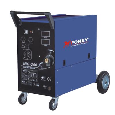 China Digital display aluminum coiled arc transformer mig welding machine with moving wheels mig250 for sale