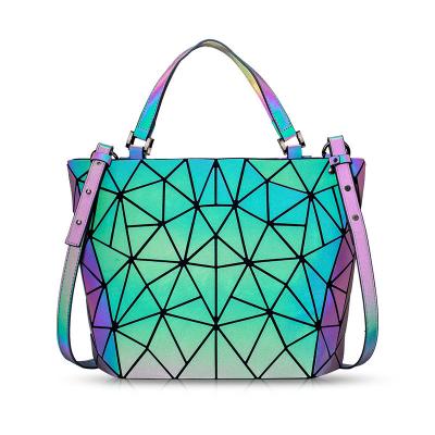 China Fashion Geometry Ringer PU Leather Tote Bag Laser Color Changing 40x30x10cm for sale