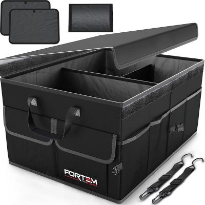 China Collapsible Car Trunk Organizer 50L Non Slip Foldable SUV Storage with Securing Straps Black Polyester for sale