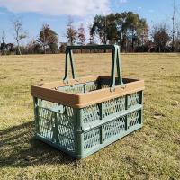 China Foldable Plastic Shopping Basket Large 44x30.5x25cm Collapsible Storage Basket for Supermarket Picnic for sale
