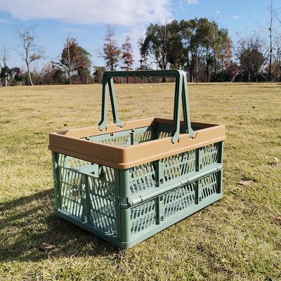 China Foldable Plastic Shopping Basket Large 44x30.5x25cm Collapsible Storage Basket for Supermarket Picnic for sale