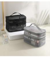 China Large Capacity Gauze Makeup Bag Double Layer Portable Cosmetic Storage Travel Toiletry Bag 30x20cm for sale