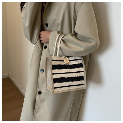 China Custom Printed Canvas Tote Bag 21x20x10cm Portable Lunch Box Work Bag for sale