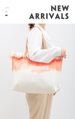China Embroidered Tote Canvas Bag Tassel Design Braided Alphabet Shoulder Bag 50x10x35cm High Capacity Women for sale