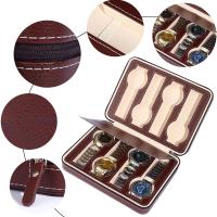 China Vintage 8-Bit PU Leather Watch Case 2-8 Slot Zipper Bag Rounded Corners Display Storage for sale